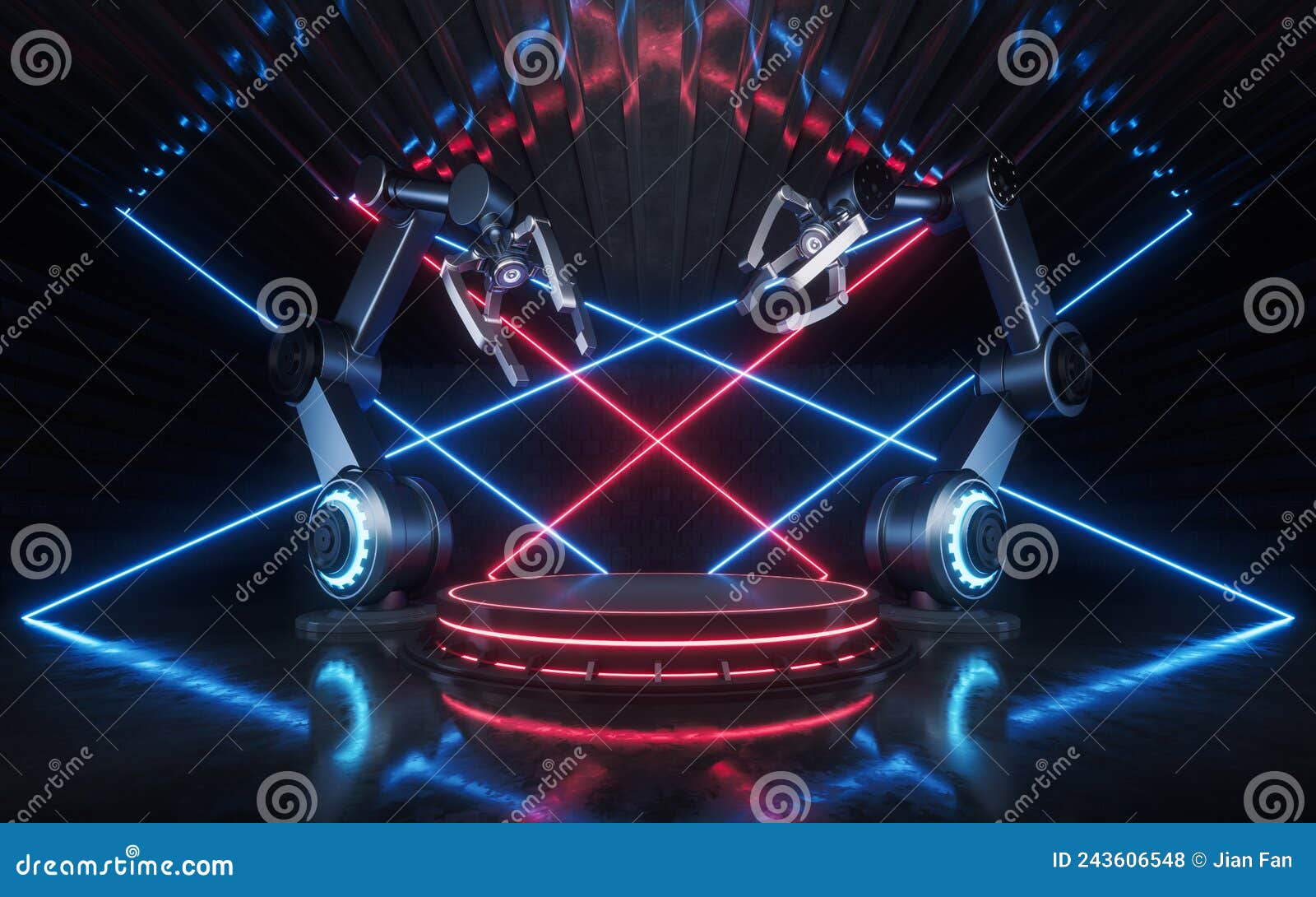 Mechanical Arm with Neon Lines, 3d Rendering Stock Illustration ...