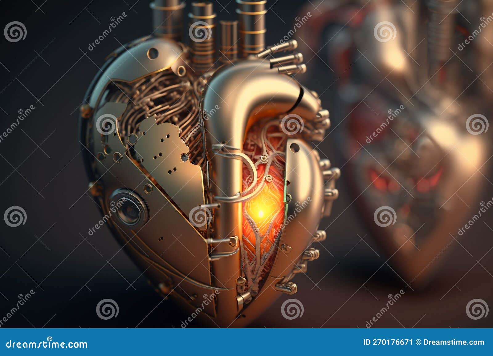 Mechanical Artificial Metal Heart Illustration Generative AI Stock ...