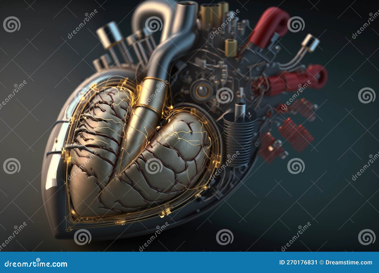 Mechanical Artificial Metal Heart Illustration Generative AI Stock ...