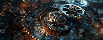 A Mechanical Background with Interlocking Gears and Cogs, Illuminated ...