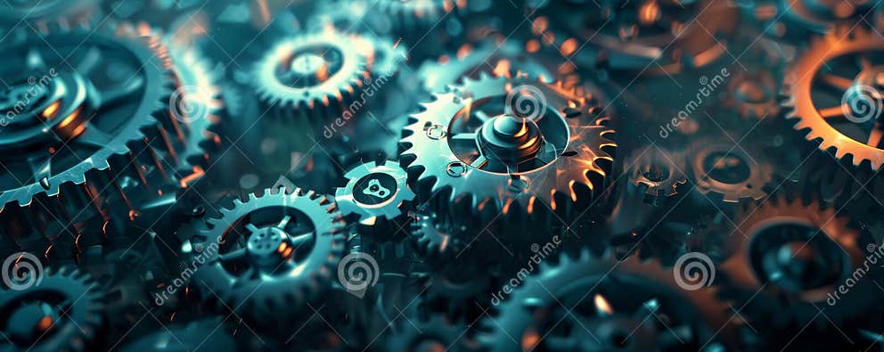 A Mechanical Background with Interlocking Gears and Cogs, Illuminated ...