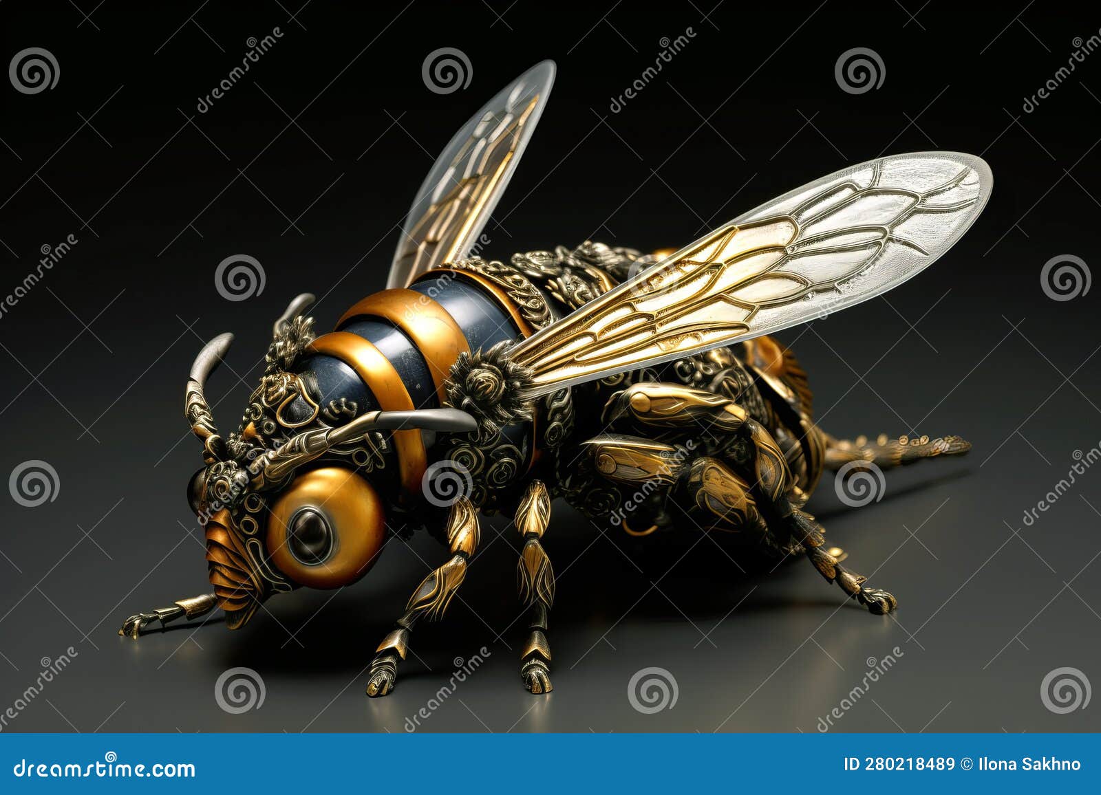 Mechanical Bee in Steampunk Style on a Dark Background Stock ...