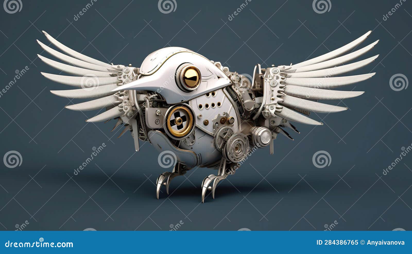 A Mechanical Bird with Wings on a Blue Background. Generative AI Image ...