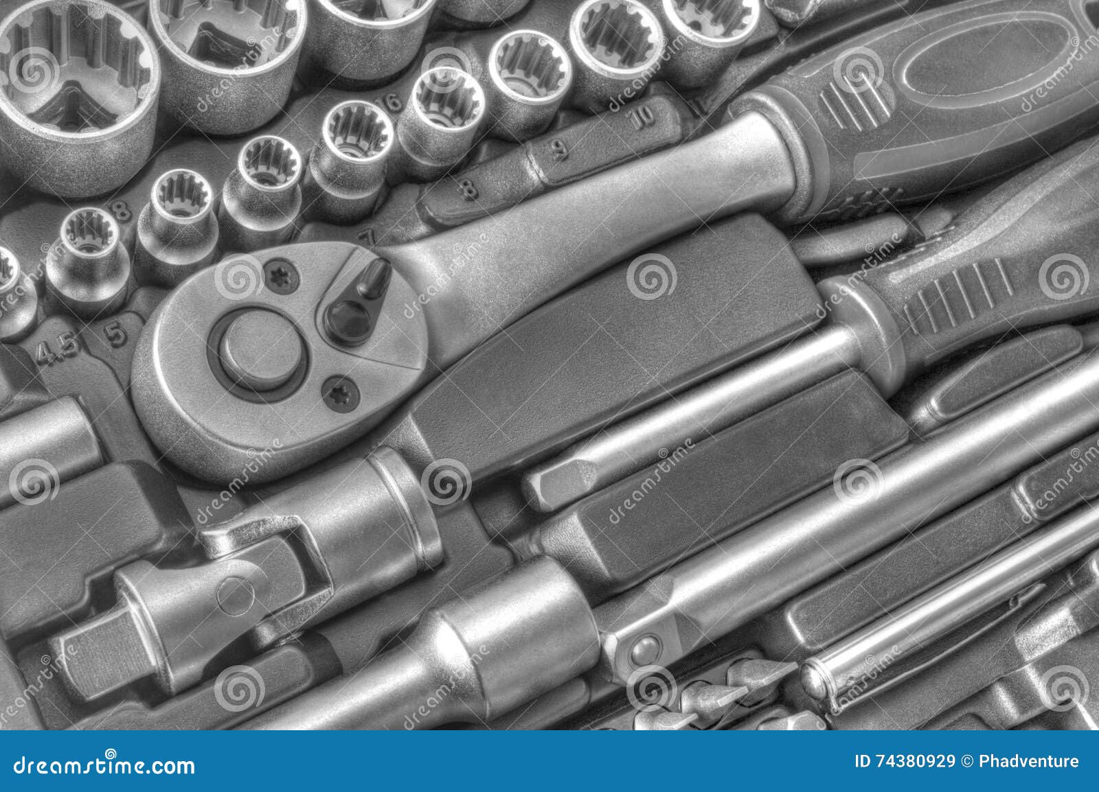 Mechanical Bit Tool Set in Black and White Stock Image - Image of ...