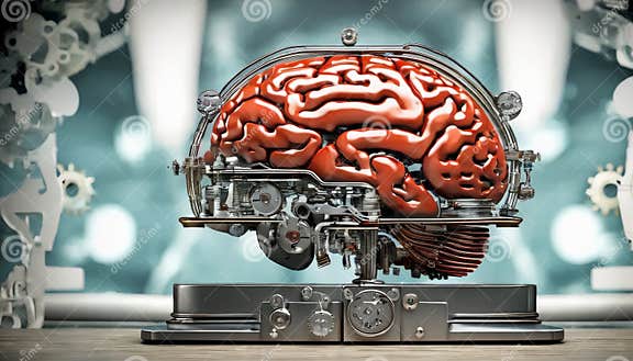 Mechanical Brain with Gears and Levers Stock Image - Image of process ...