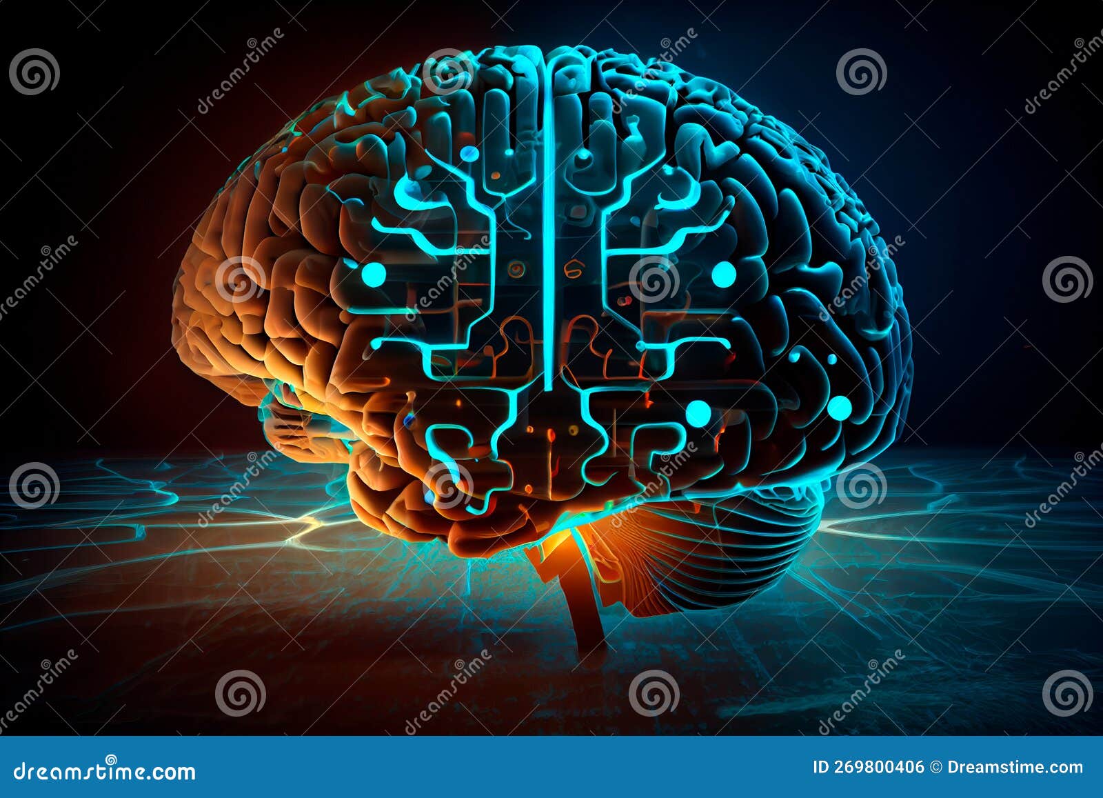 Mechanical Brain on the Table. Generative AI Stock Illustration ...