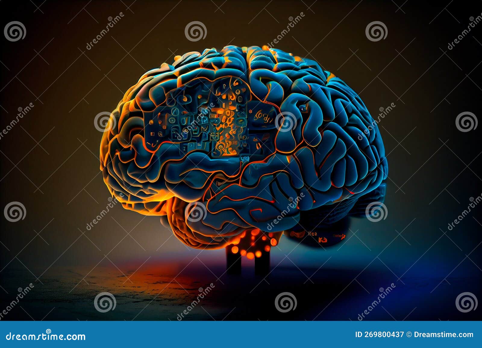 Mechanical Brain on the Table. Generative AI Stock Illustration ...