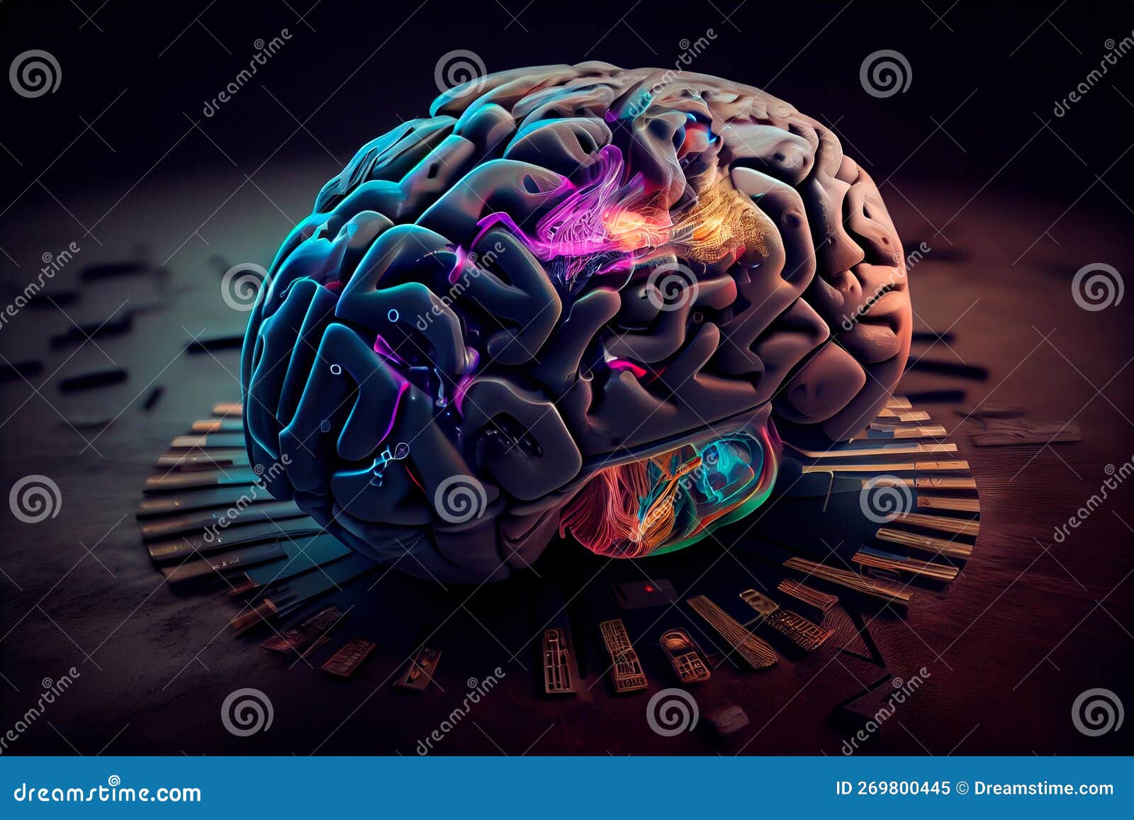 Mechanical Brain on the Table. Generative AI Stock Illustration ...