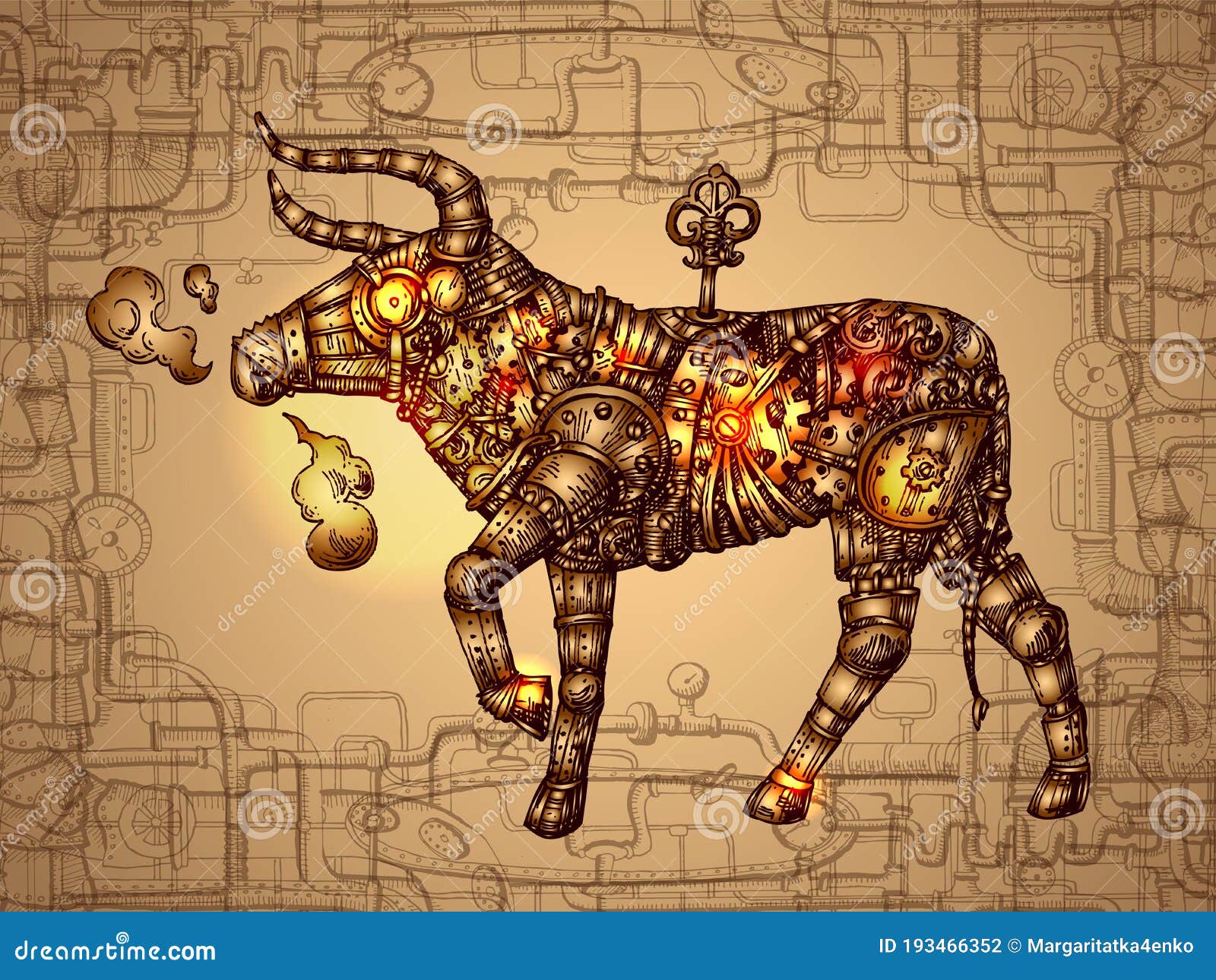 Mechanical Bull. Hand Drawn Vector Steampunk Animal Stock Vector ...