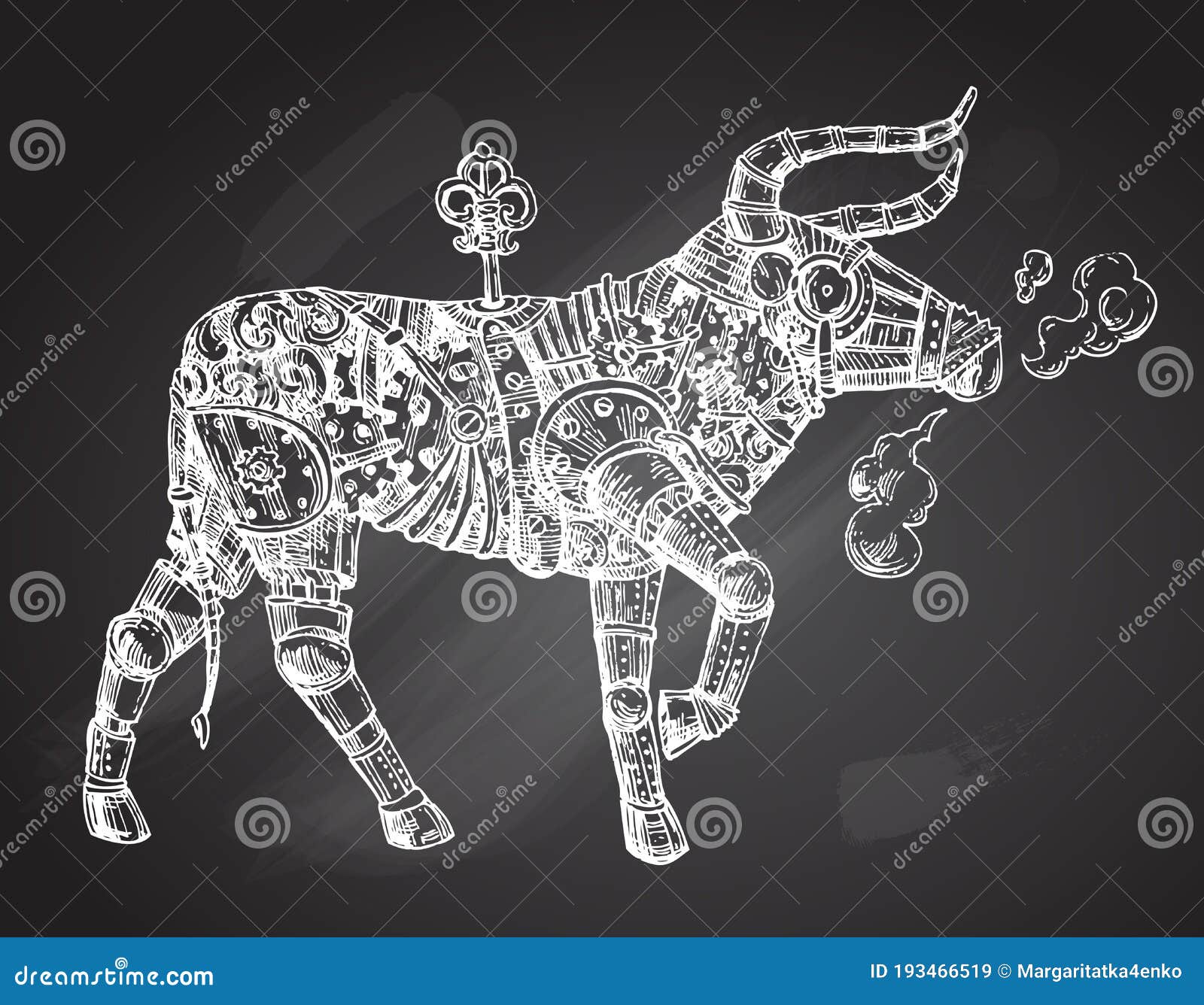 Mechanical Bull. Hand Drawn Vector Steampunk Animal Stock Vector ...
