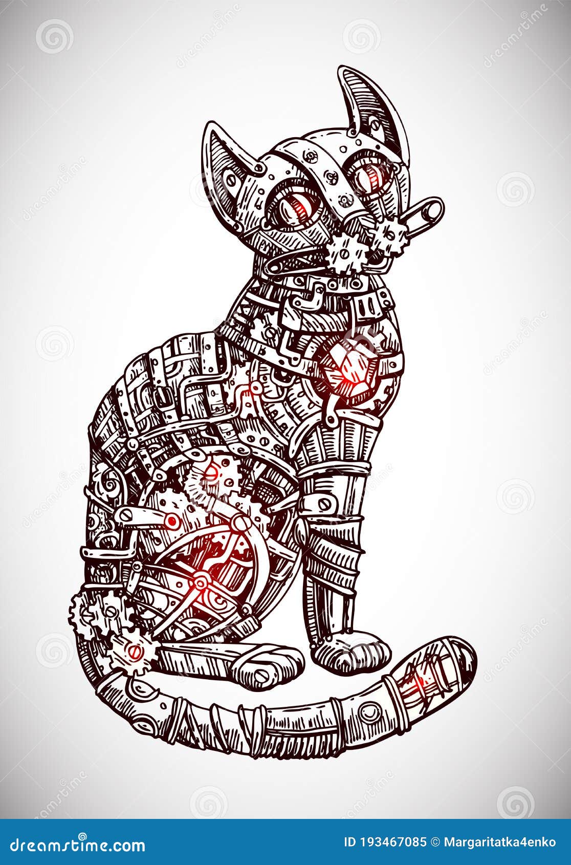 Mechanical Cat. Hand Drawn Vector Illustration Stock Vector ...