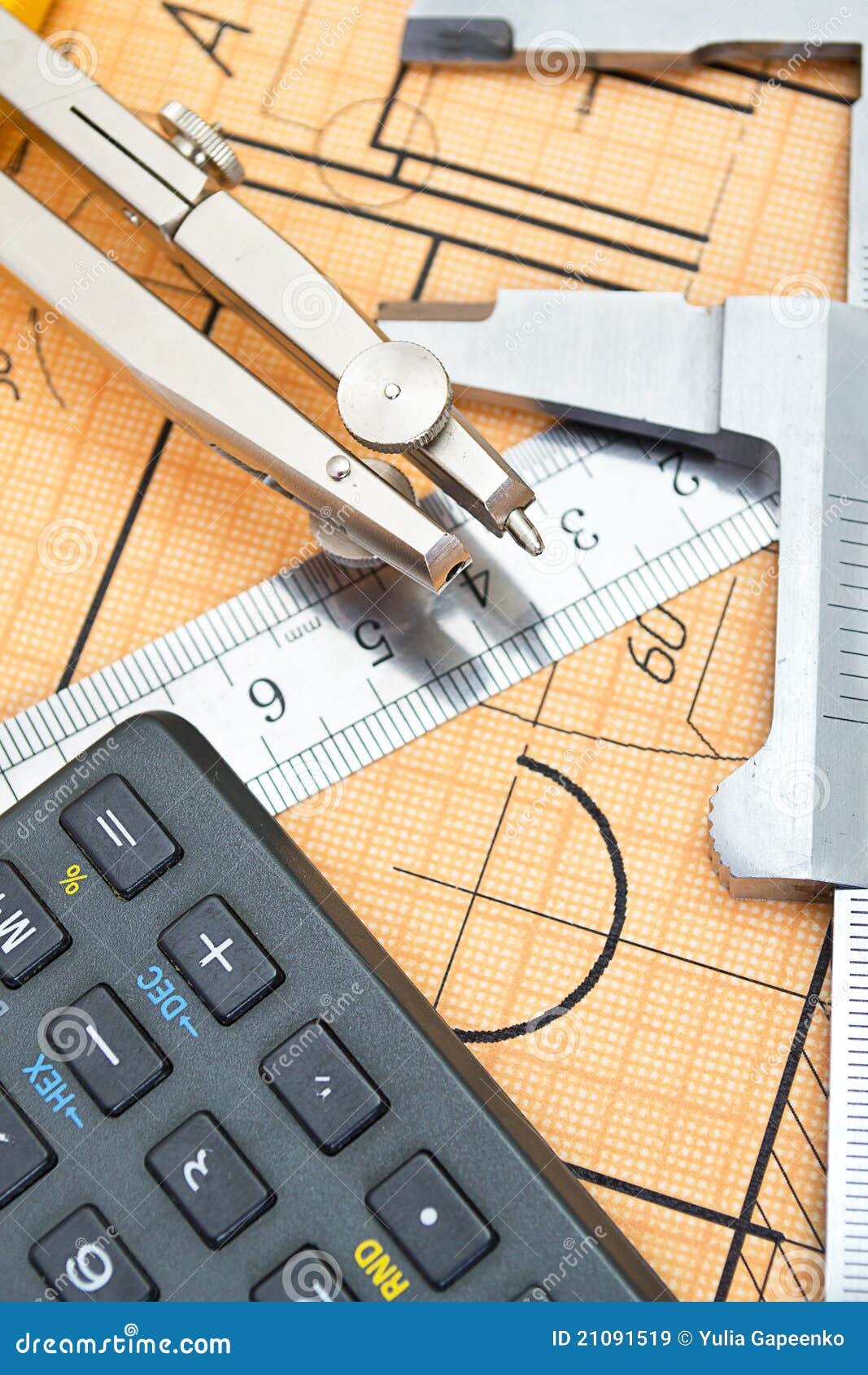 Mechanical Circuit, Ruler, Compass, Calipers Stock Image - Image of ...