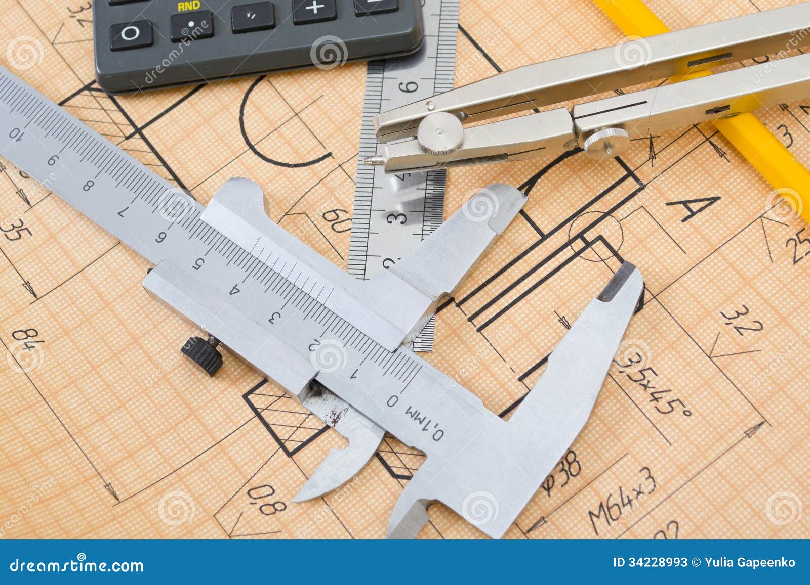Mechanical Circuit, a Ruler, Compass, Calipers Stock Image - Image of ...