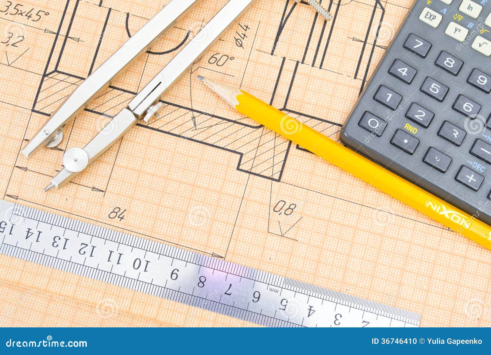 Mechanical Circuit, a Ruler, Compass, Calipers. Stock Photo - Image of ...