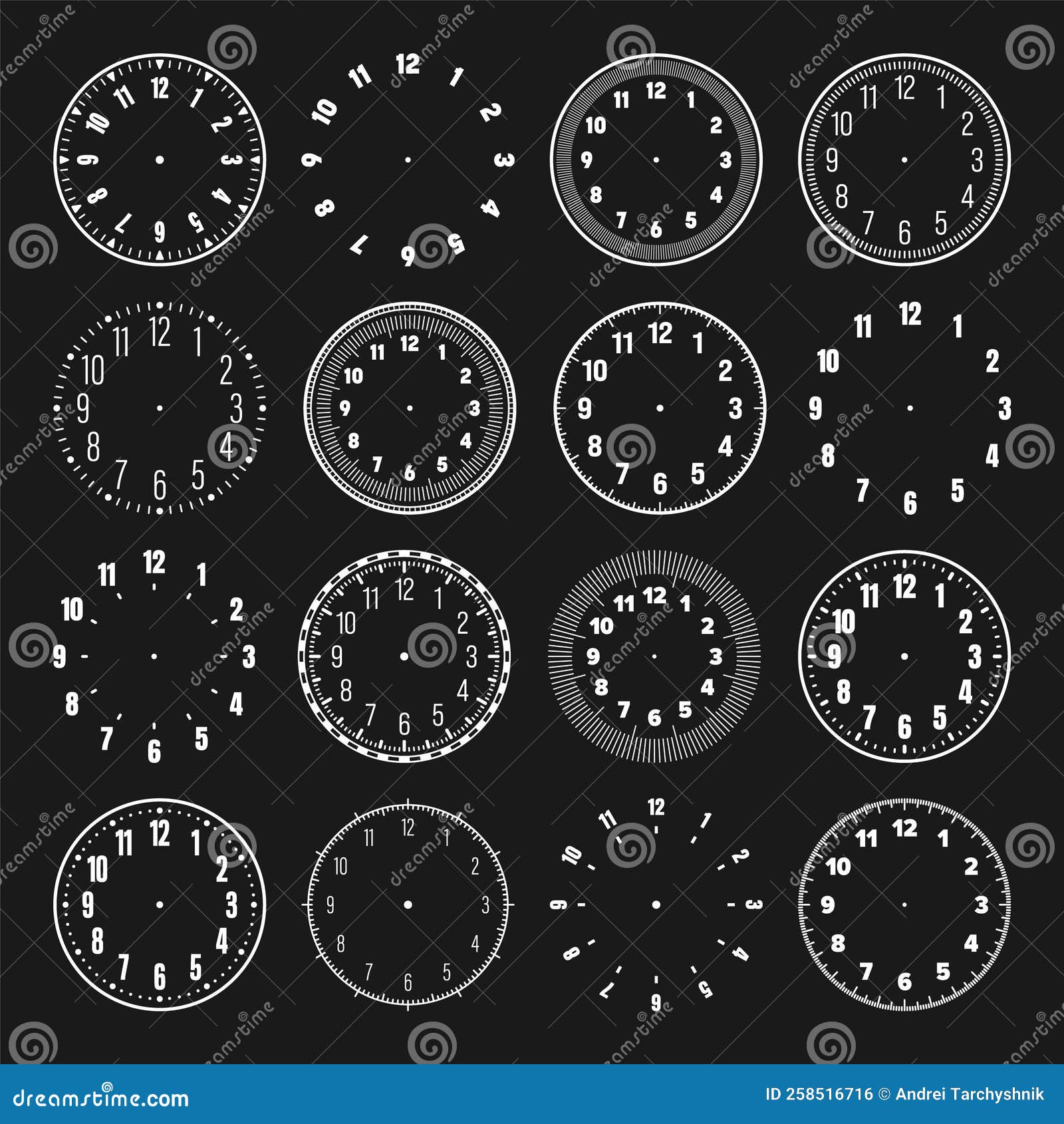 Mechanical Clock Faces with Arabic Numerals, Bezel. White Watch Dial ...