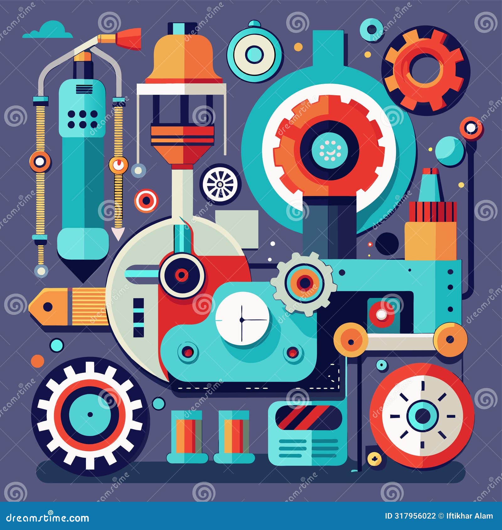 Mechanical Components, Abstract Shapes, and Typography Arranged on a ...