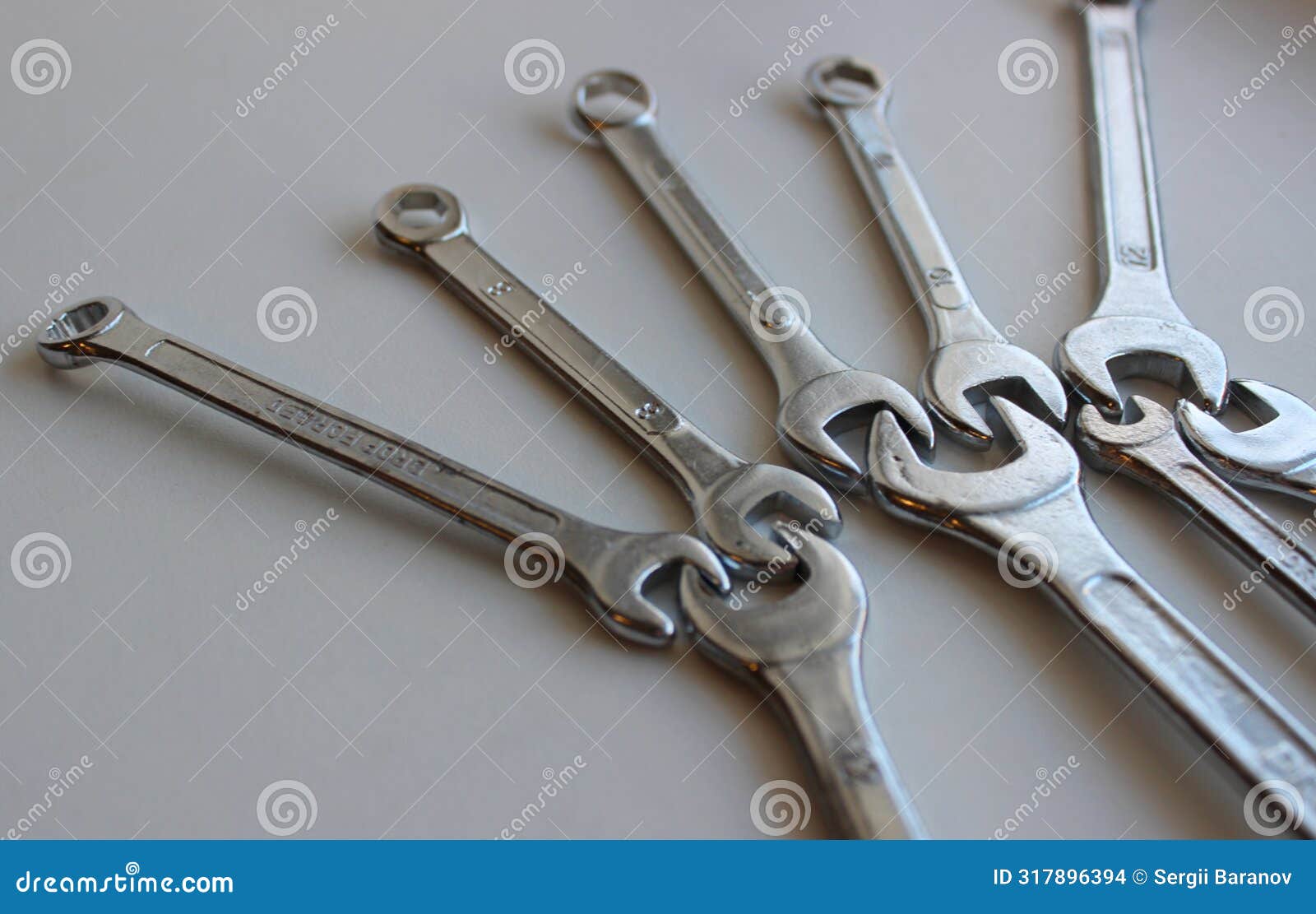 Mechanical Connection of Hex Head Spanners on White Workbench Stock ...