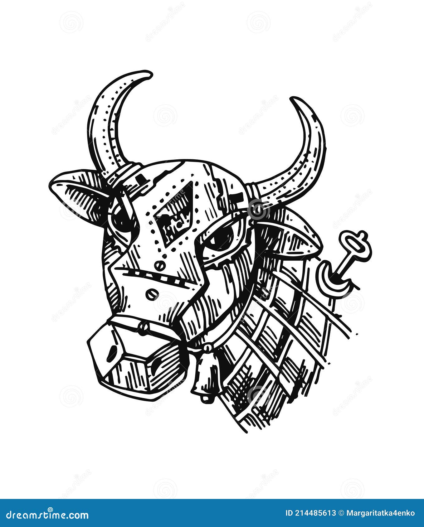 Mechanical Cow. Hand Drawn Vector Illustration Steampunk Style Stock ...
