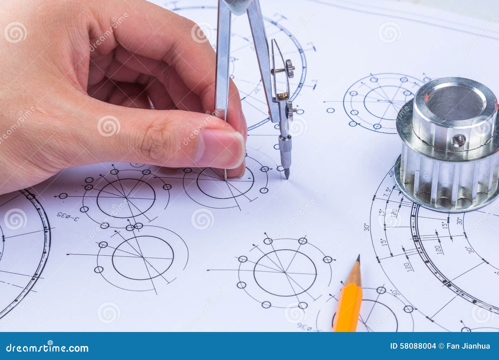 Mechanical Design Engineer in Drawing Stock Photo - Image of adult ...