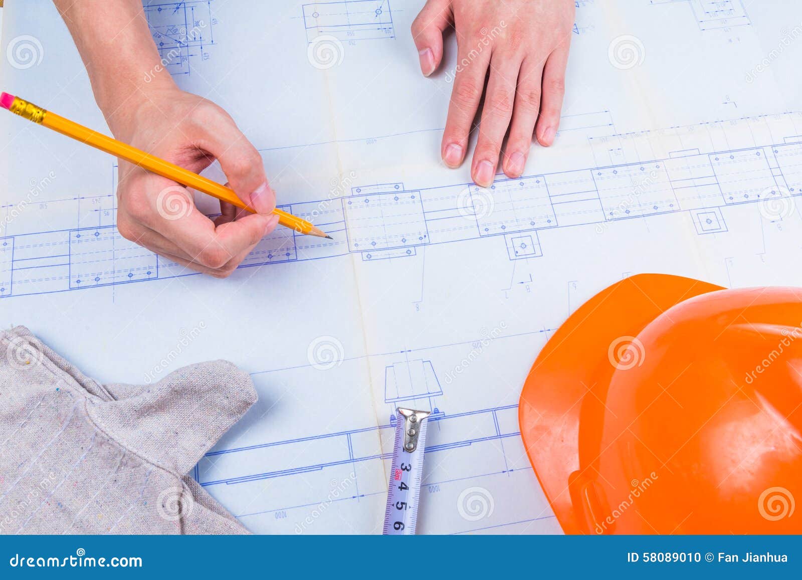 Mechanical Design Engineer in Drawing Stock Photo - Image of draw ...