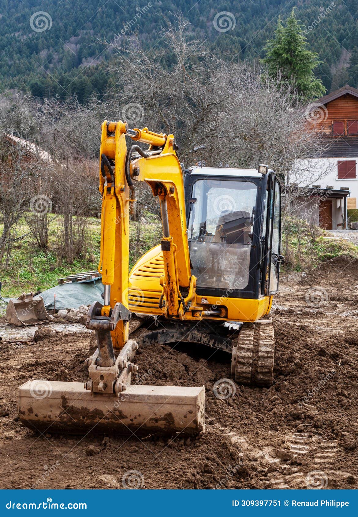 Mechanical Digger in the Garden for Landscaping Stock Image - Image of ...