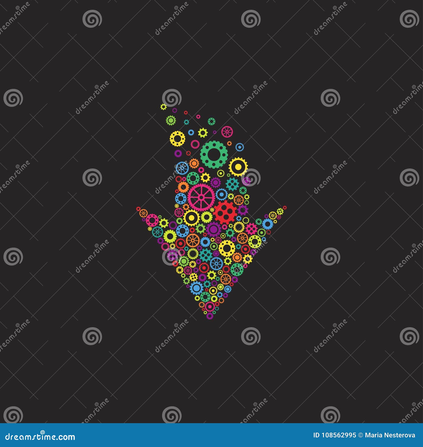 Mechanical Down Arrow of Bright Colorful Gears and Wheels. Isolated on ...