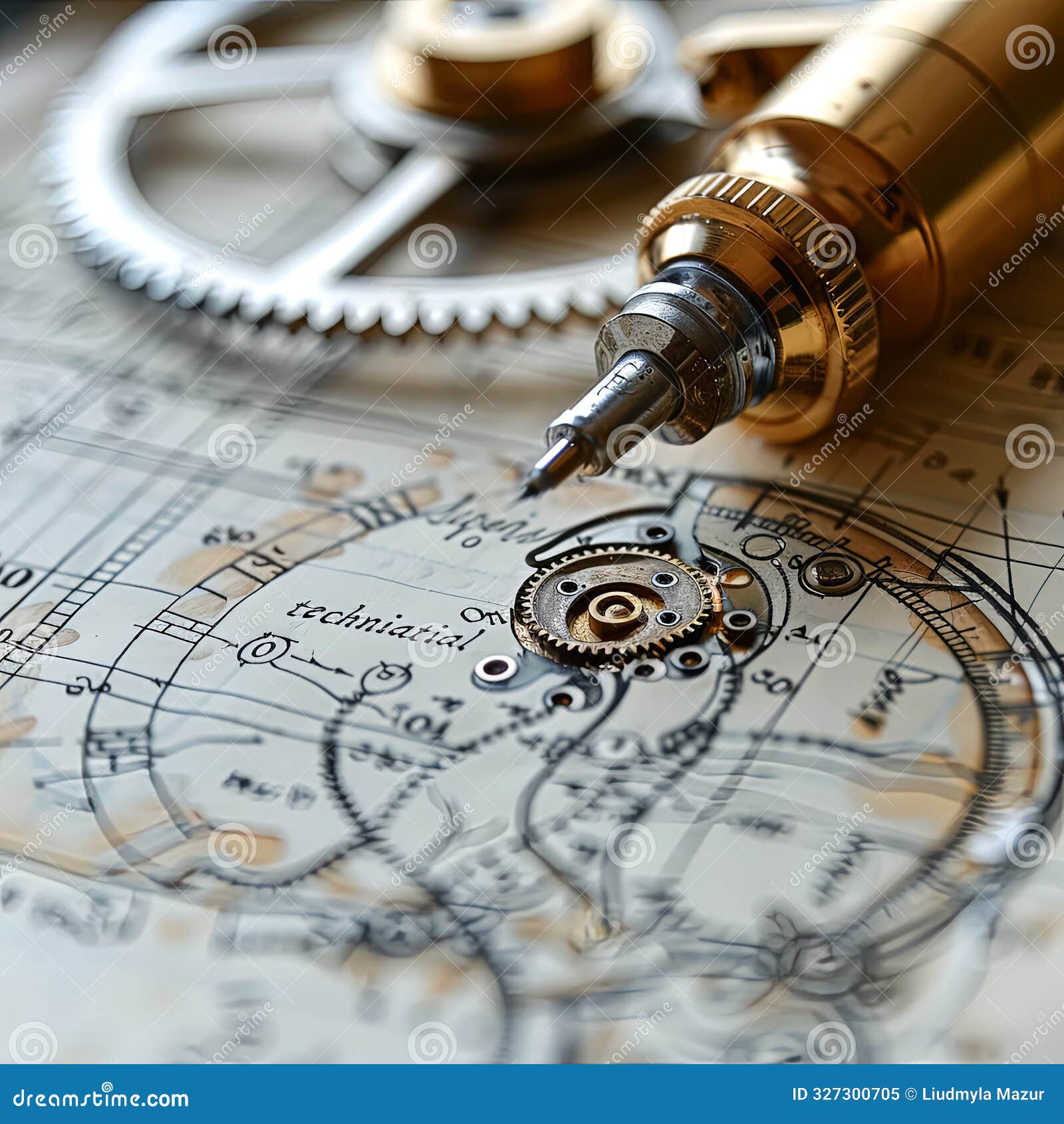A Mechanical Drawing of a Clock with a Pen on it Stock Image - Image of ...