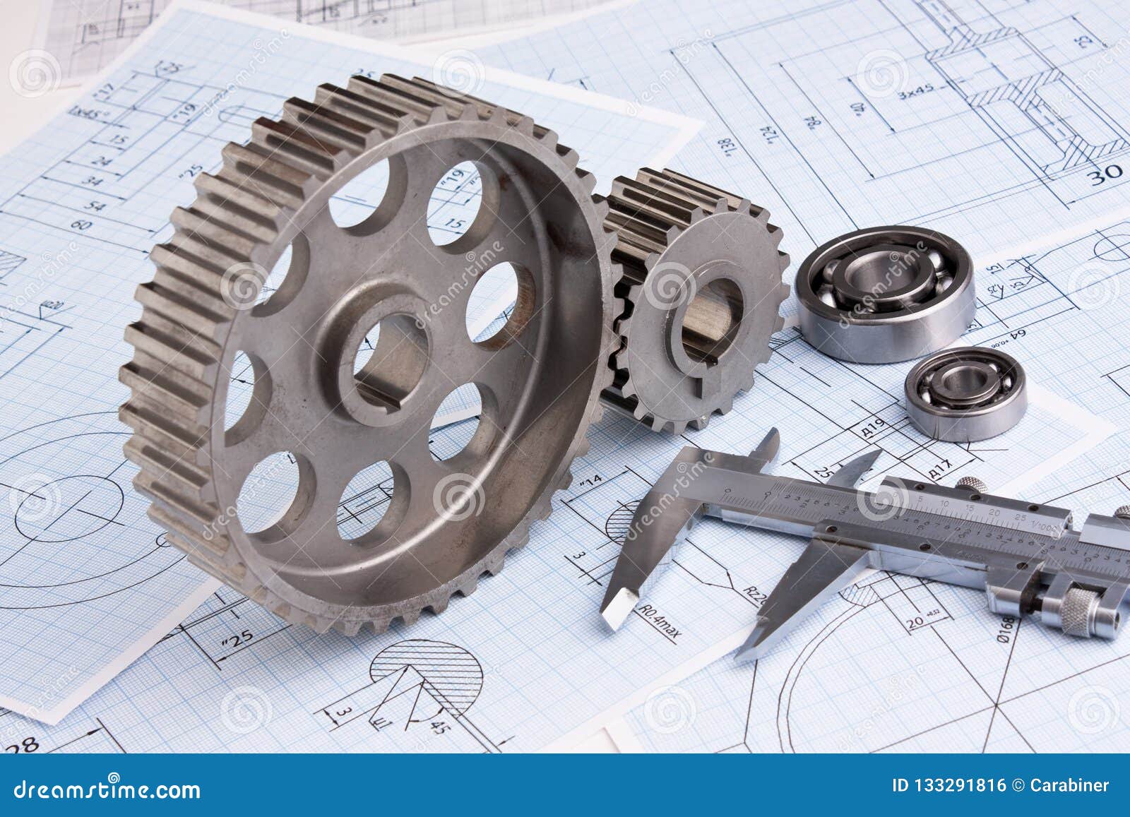 Mechanical Drawing and Pinion Stock Photo - Image of technical ...