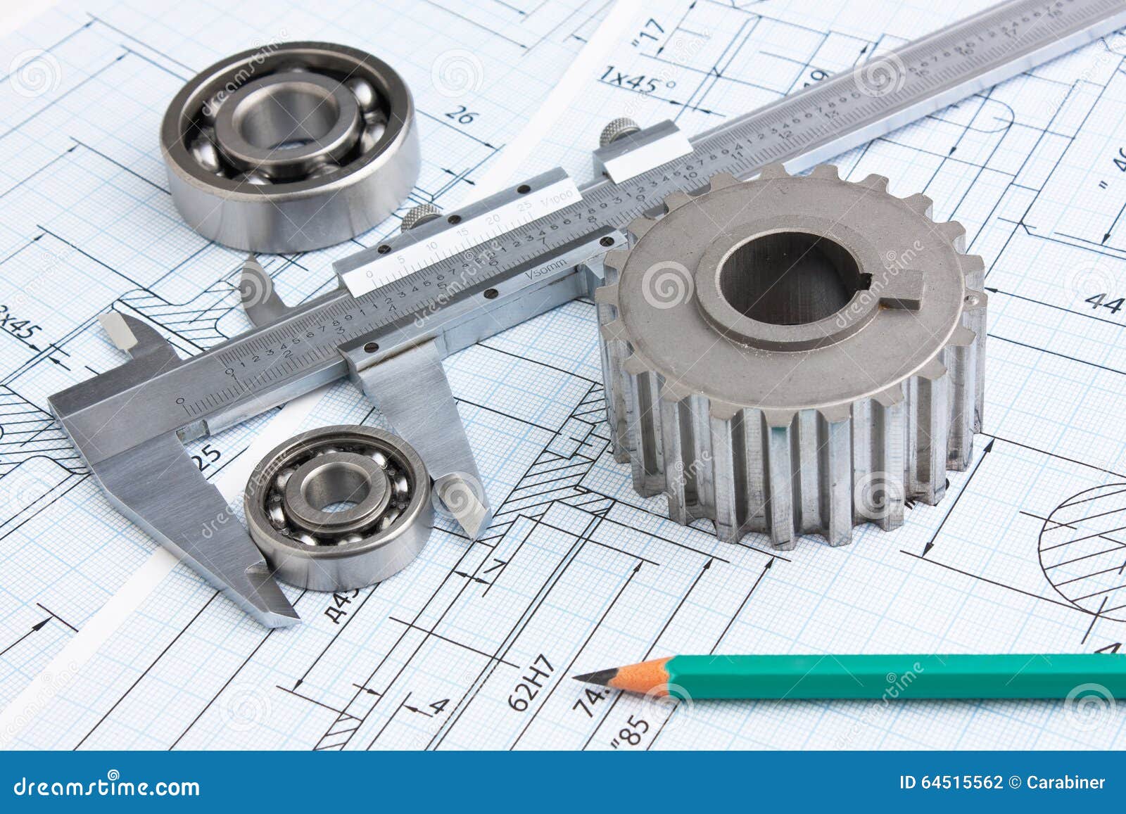 Mechanical Drawing and Pinion Stock Photo - Image of engineer ...