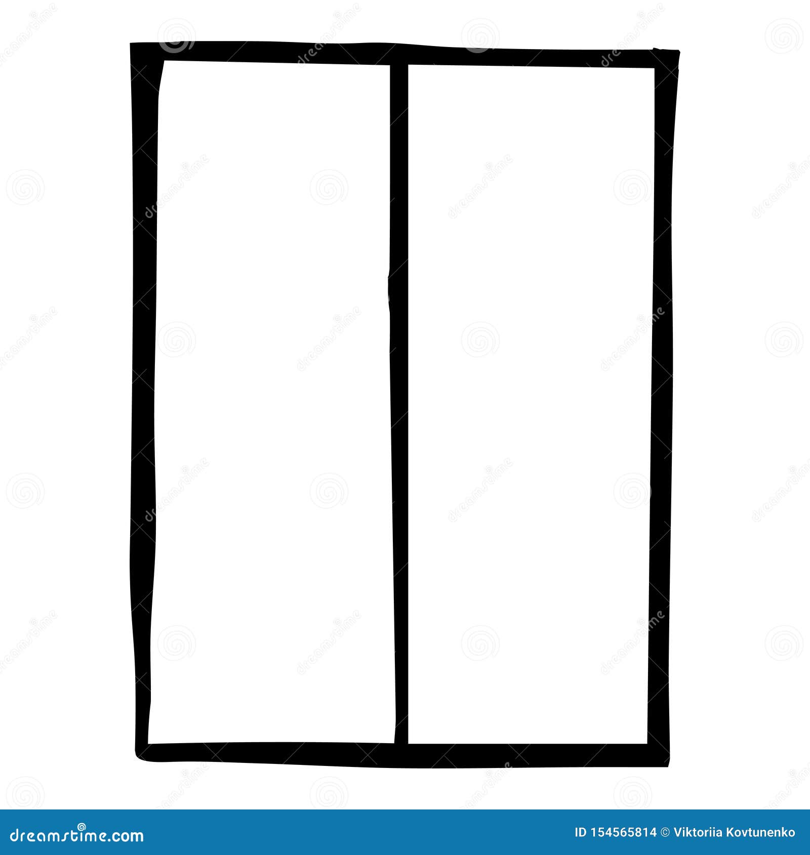 Rectangle Divided for 2 Parts. Sketch, Hand Drawing. Black Outline on ...