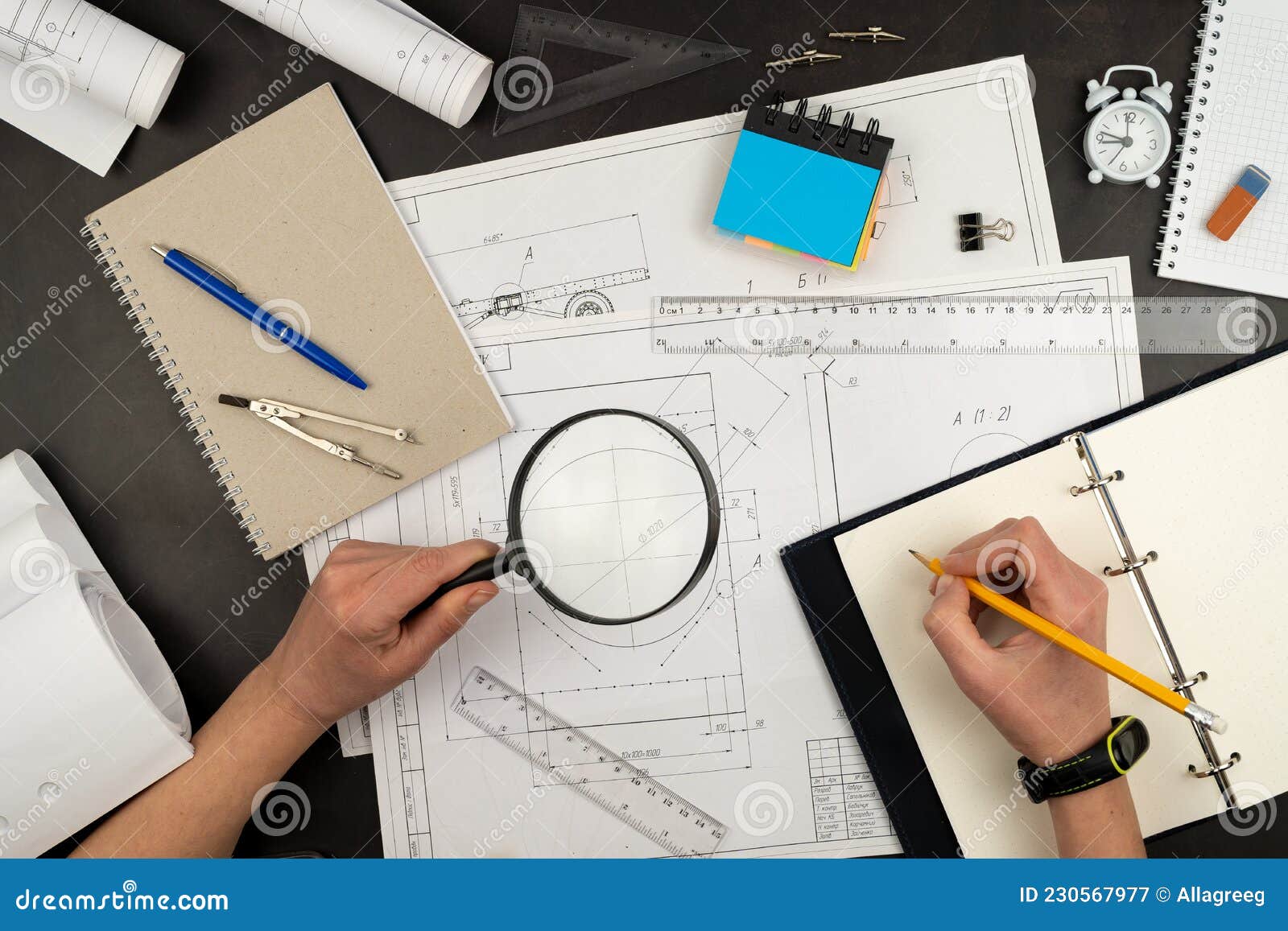 Engineer Write Take Note On Book For Planing Work Royalty-Free Stock ...