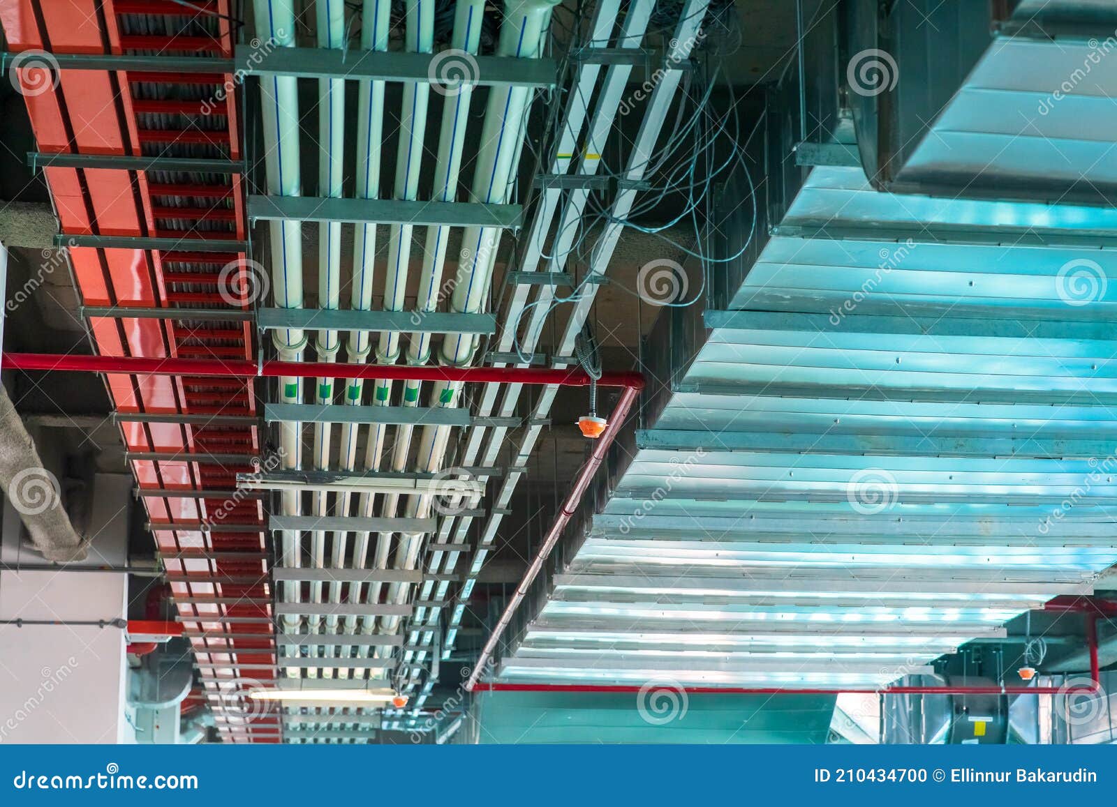 Mechanical and Electrical Services on the Ceiling in a Construction ...