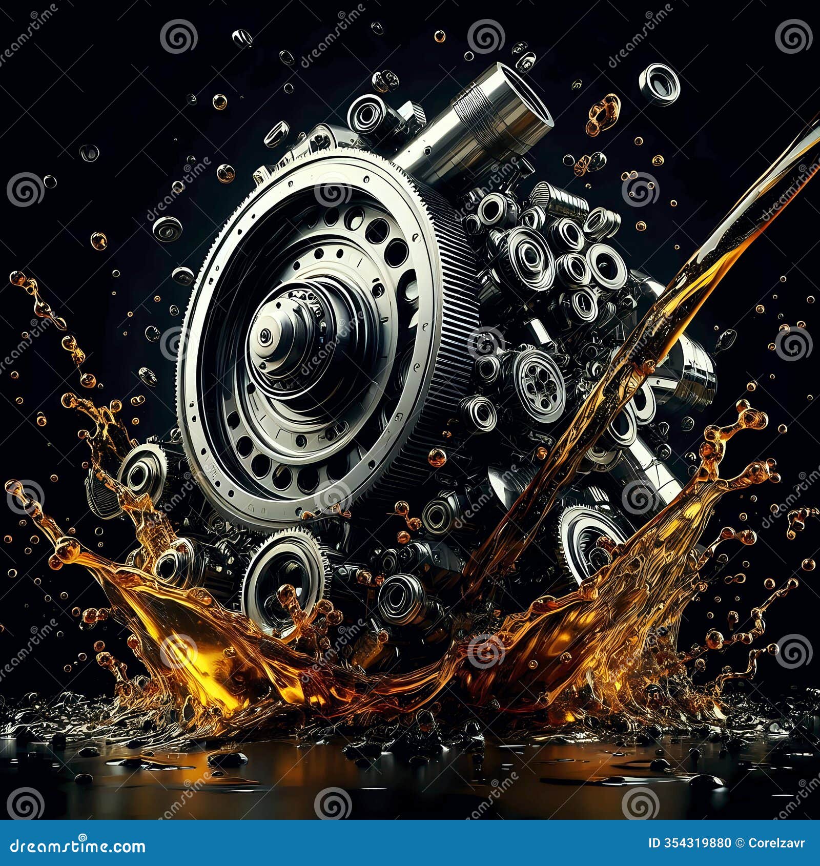 Mechanical Engine Components Surrounded by Splashes of Oil. Stock ...