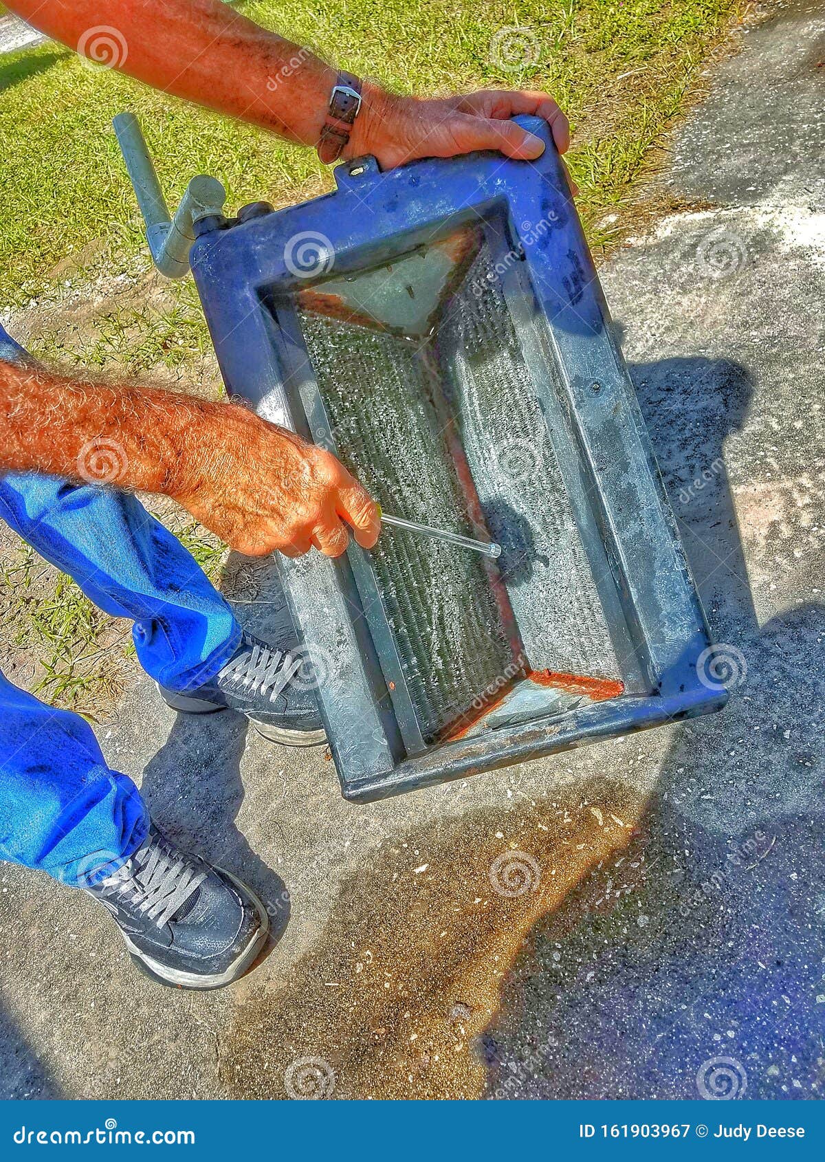 Mechanical Engineer Cleans the Coils of an Air Handler Stock Image ...