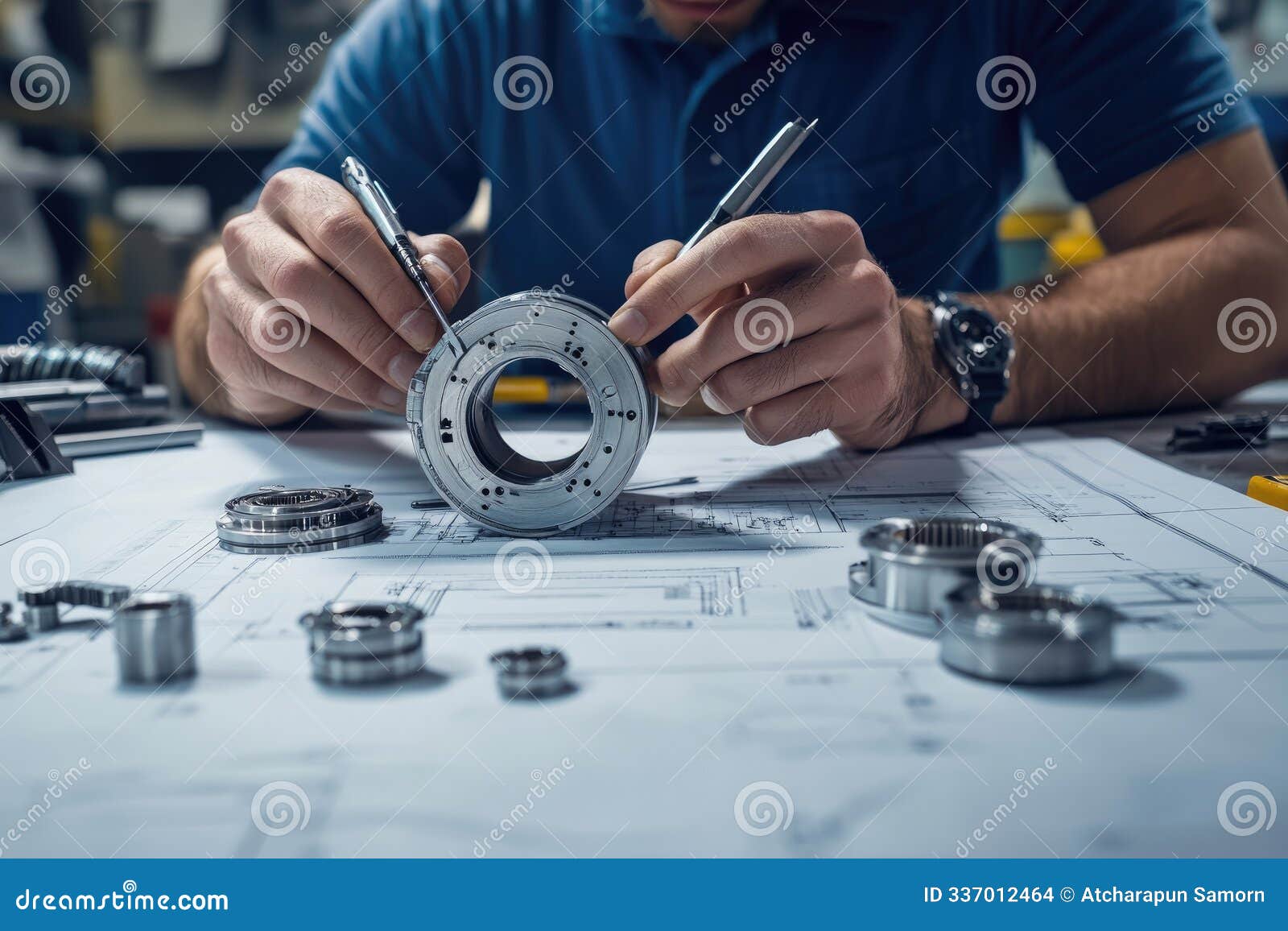Mechanical Engineer Designing Technical Drawings Stock Photo - Image of ...