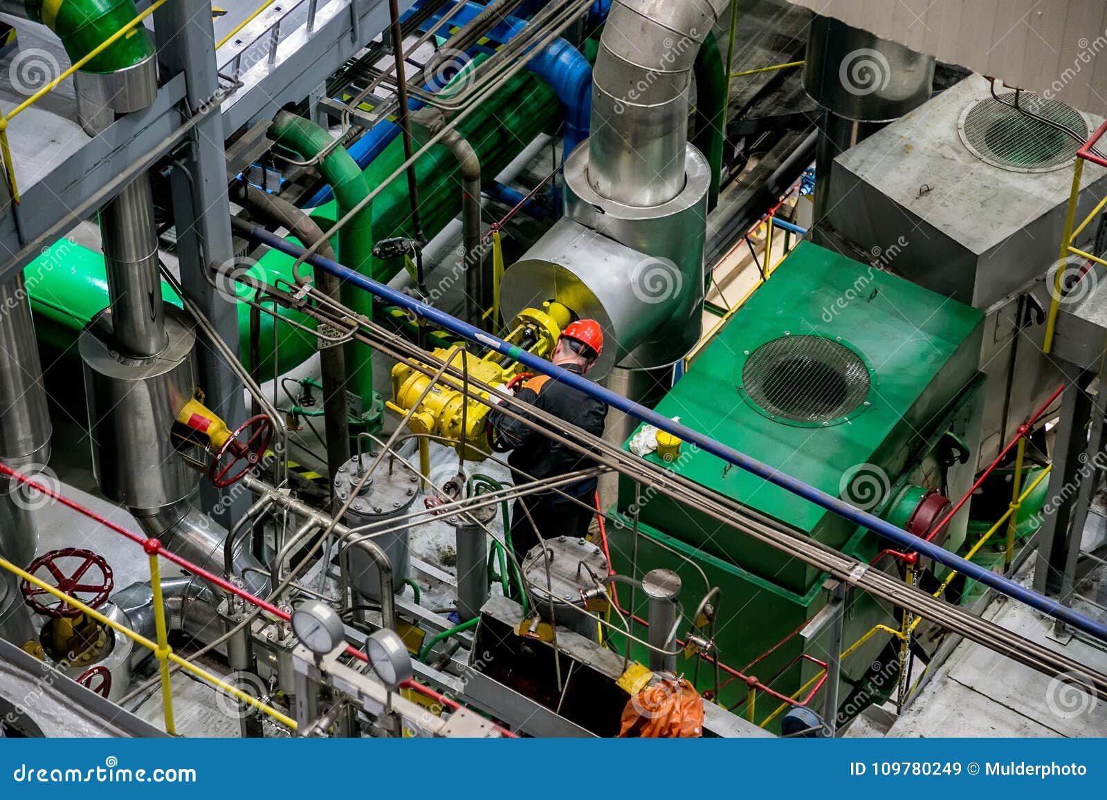 Mechanical Engineer Rotates Control Valve and Adjusting Compressor ...