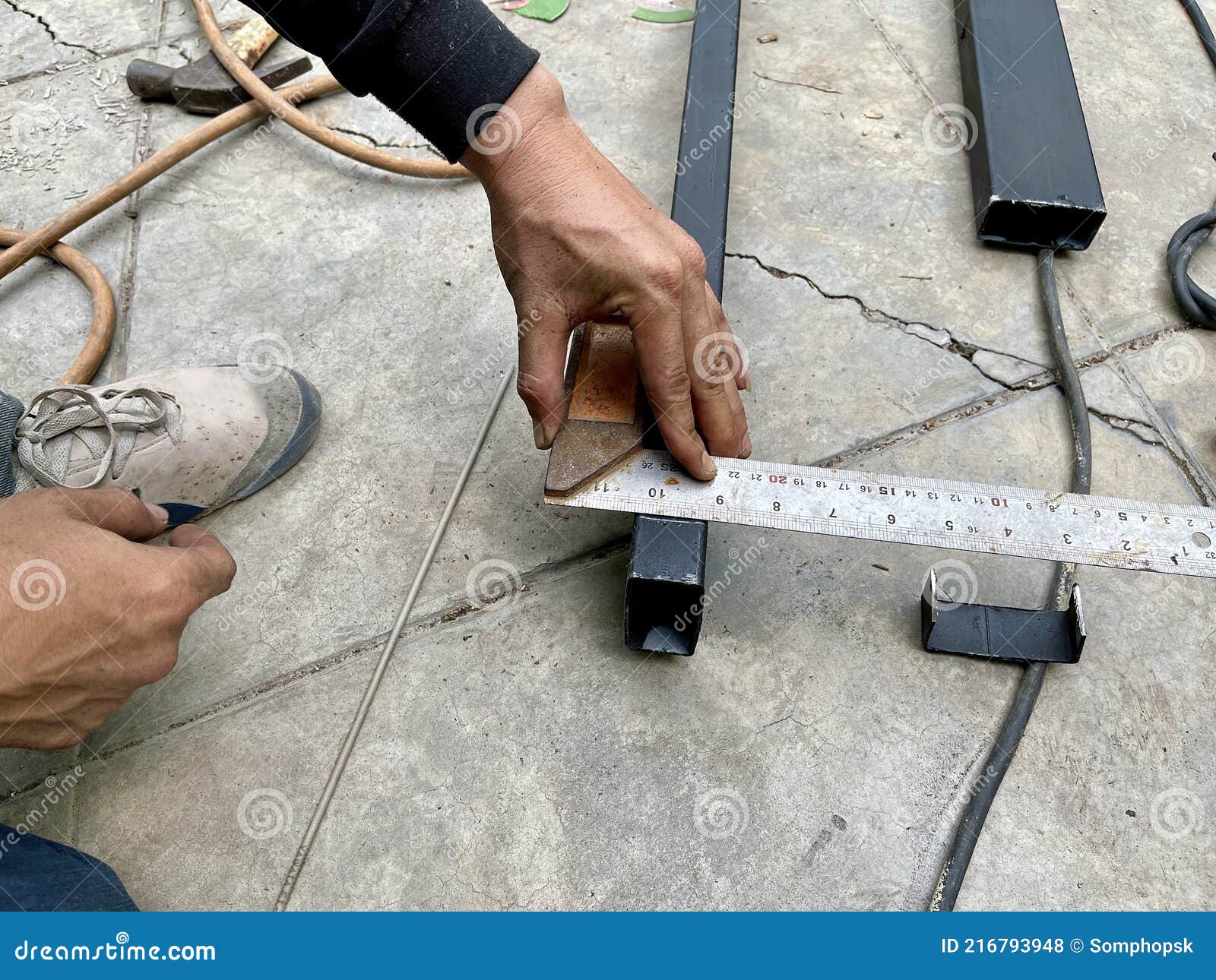 Mechanical Engineer Use Ruler To Measuring the Metal Frame before ...