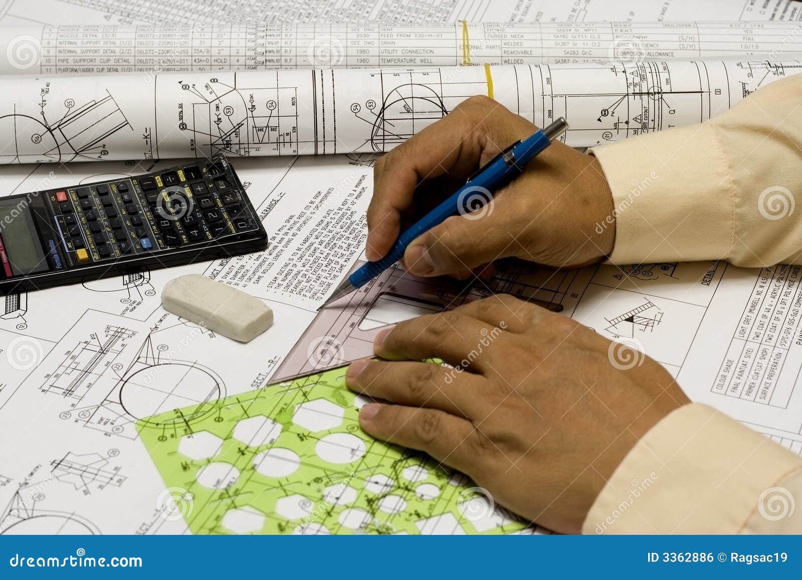 Draftsman With Engineering Plans And Drawings Stock Photography ...