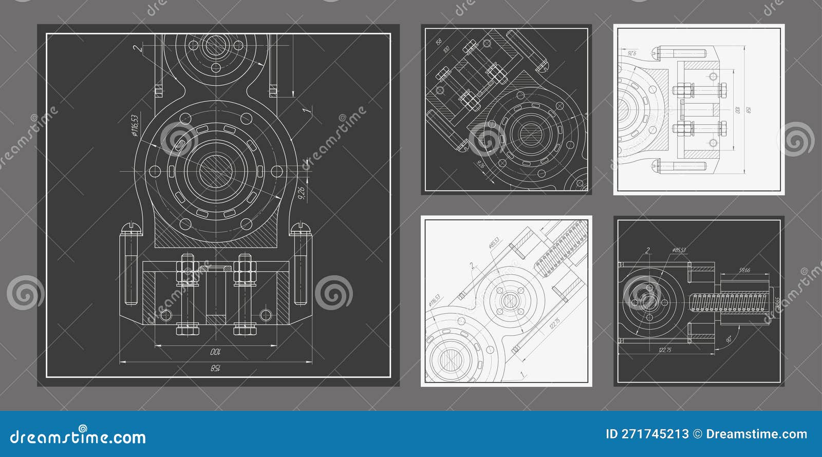 Mechanical Engineering Drawing.Set of Templates for Brochures.Vector ...