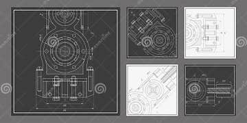 Mechanical Engineering Drawing.Set of Templates for Brochures.Vector ...
