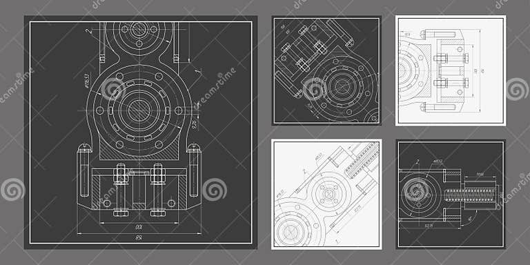 Mechanical Engineering Drawing.Set of Templates for Brochures.Vector ...