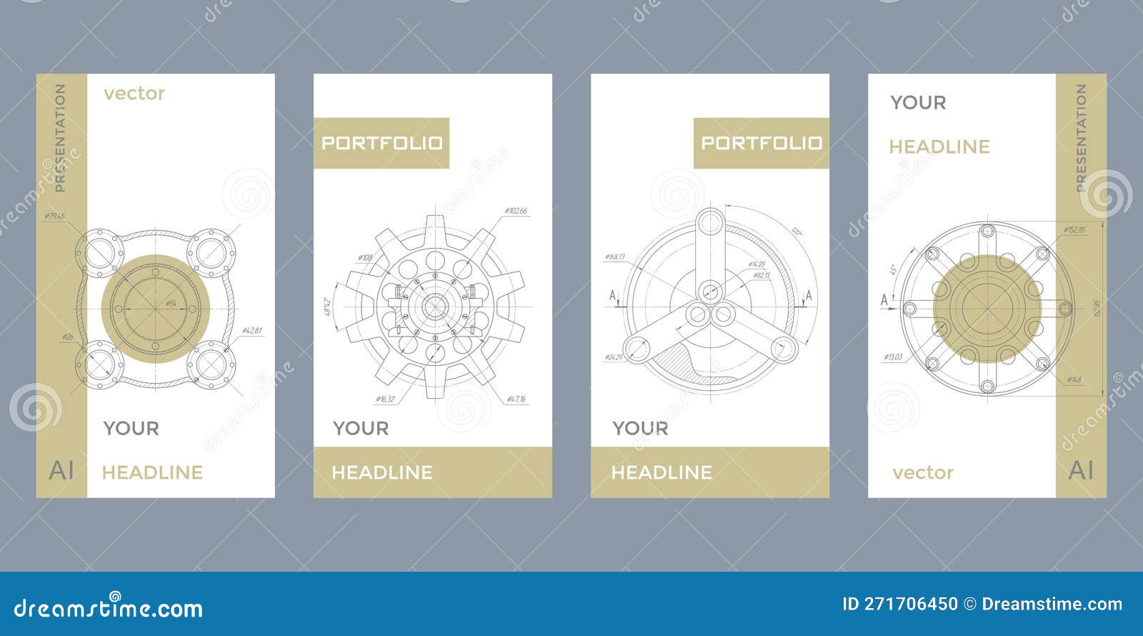 Mechanical Engineering Drawing.Set of Templates for Brochures.Vector ...