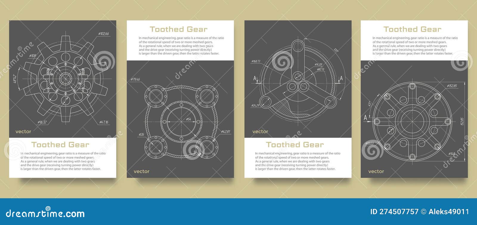 Mechanical Engineering Drawing.Set of Templates for Brochures.Vector ...