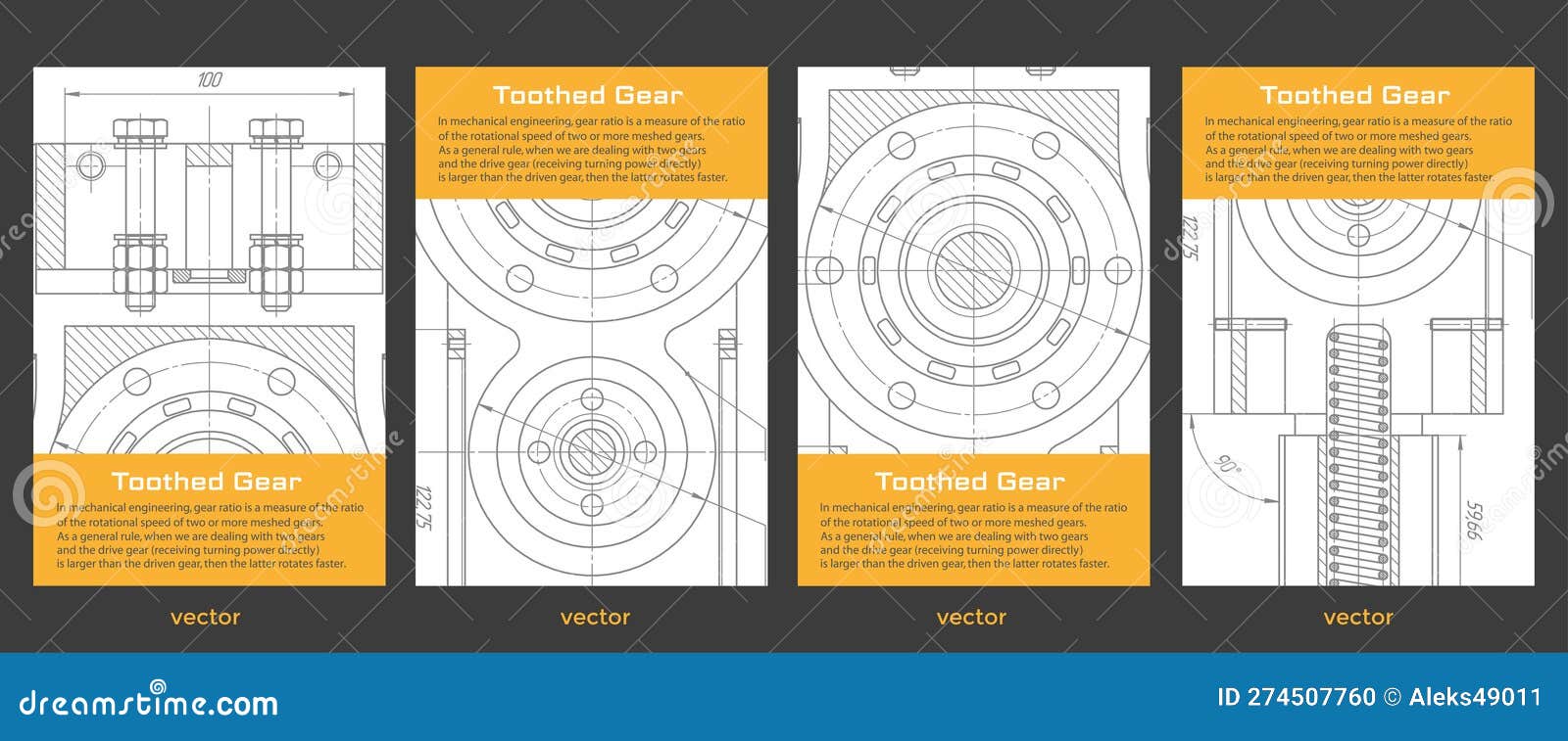 Mechanical Engineering Drawing.Set of Templates for Brochures.Vector ...