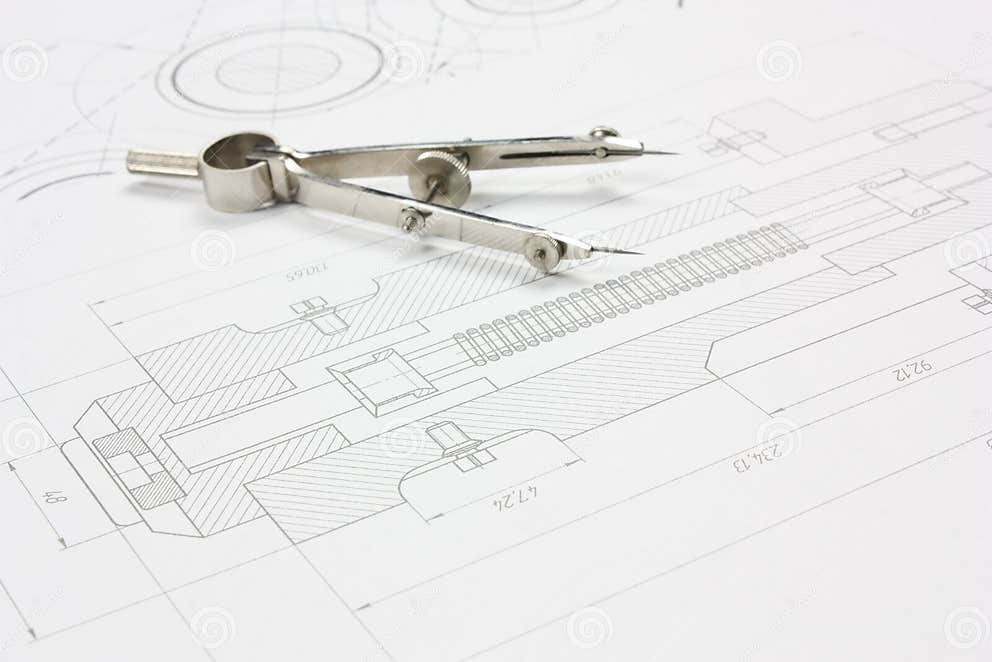 Mechanical Engineering Drawing.Technical Drawings with Measure Tools ...