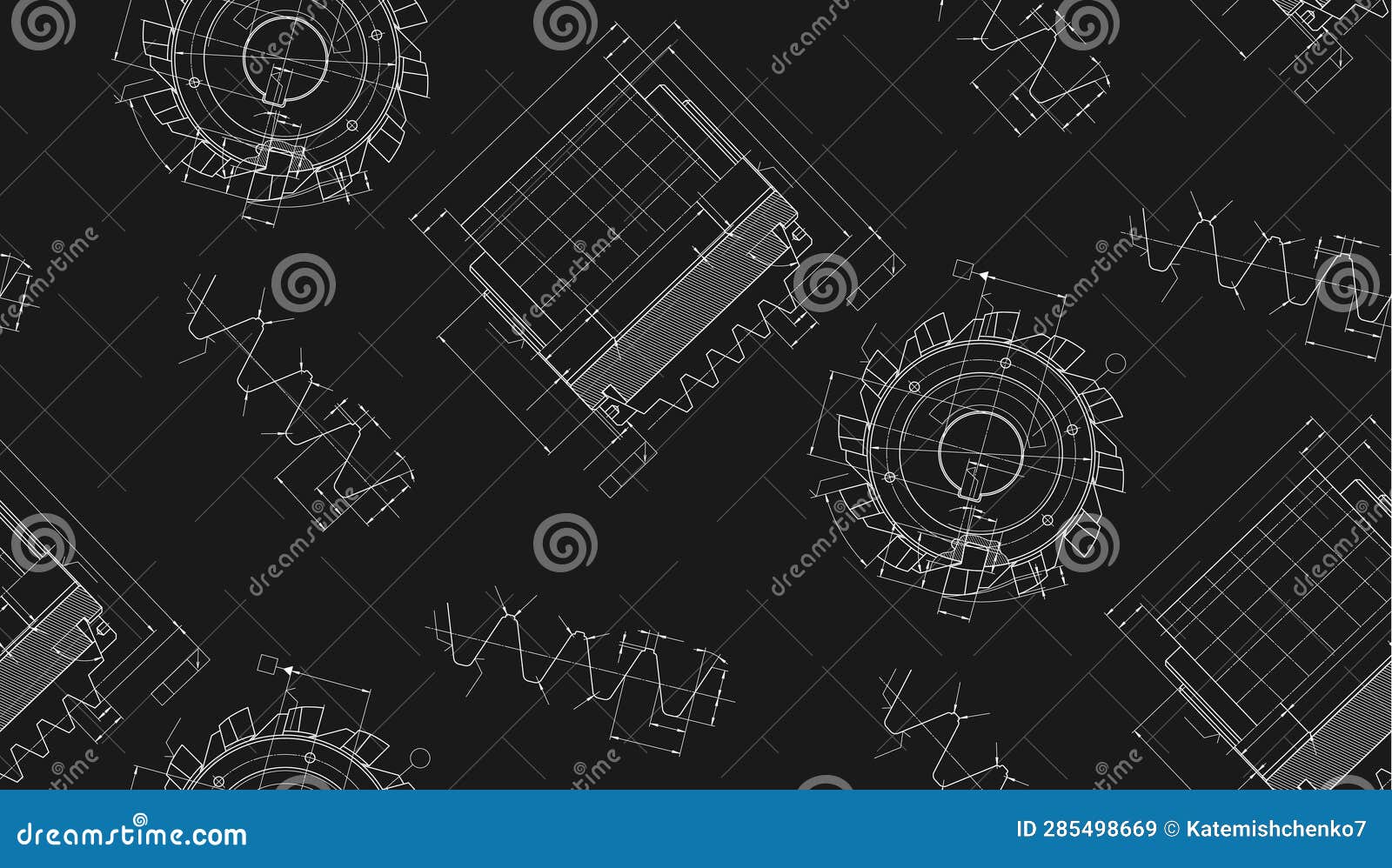 Mechanical Engineering Drawings on Black Background. Cutting Tools ...