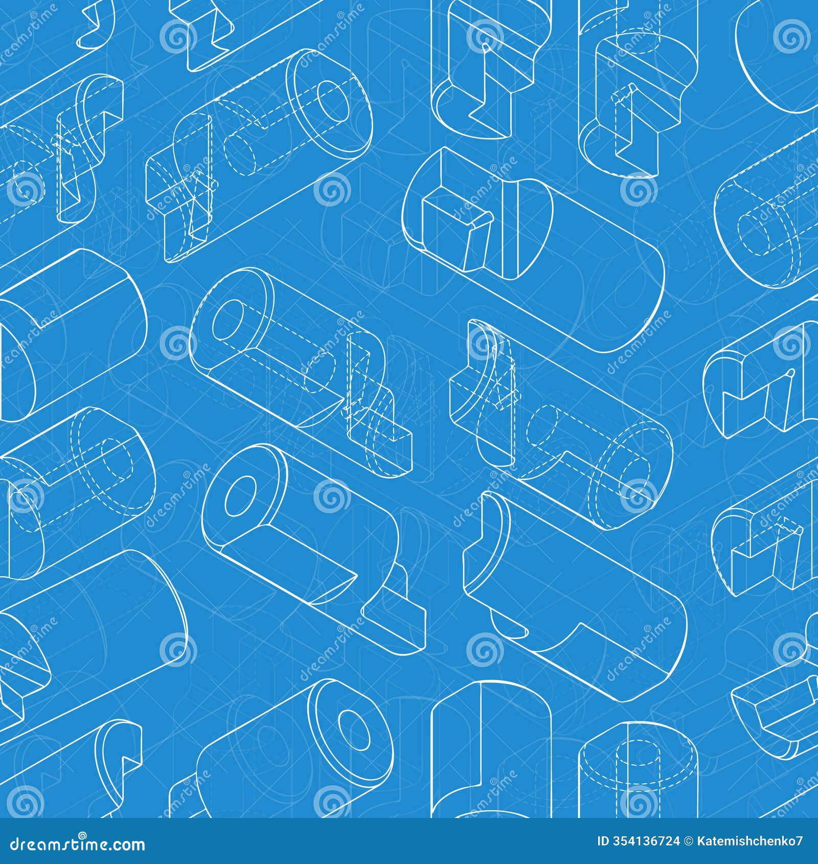 Mechanical Engineering Drawings on Blue Background. Cutter, Assembly ...