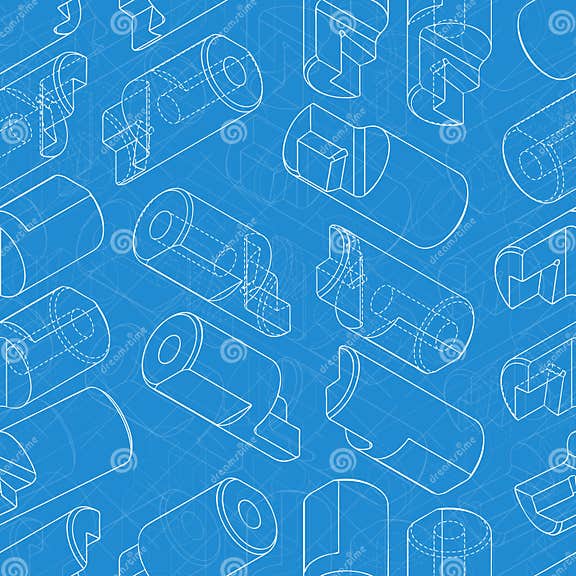 Mechanical Engineering Drawings on Blue Background. Cutter, Assembly ...