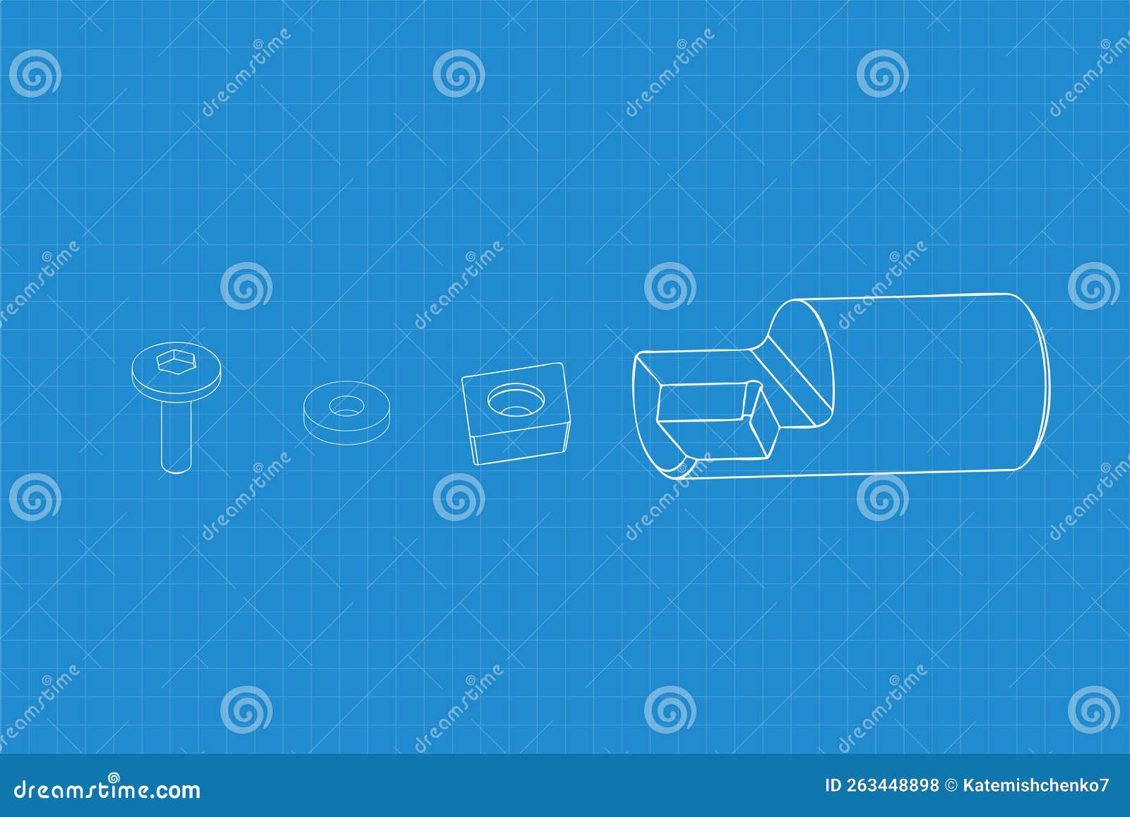 Mechanical Engineering Drawings on Blue Background. Cutter, Assembly ...