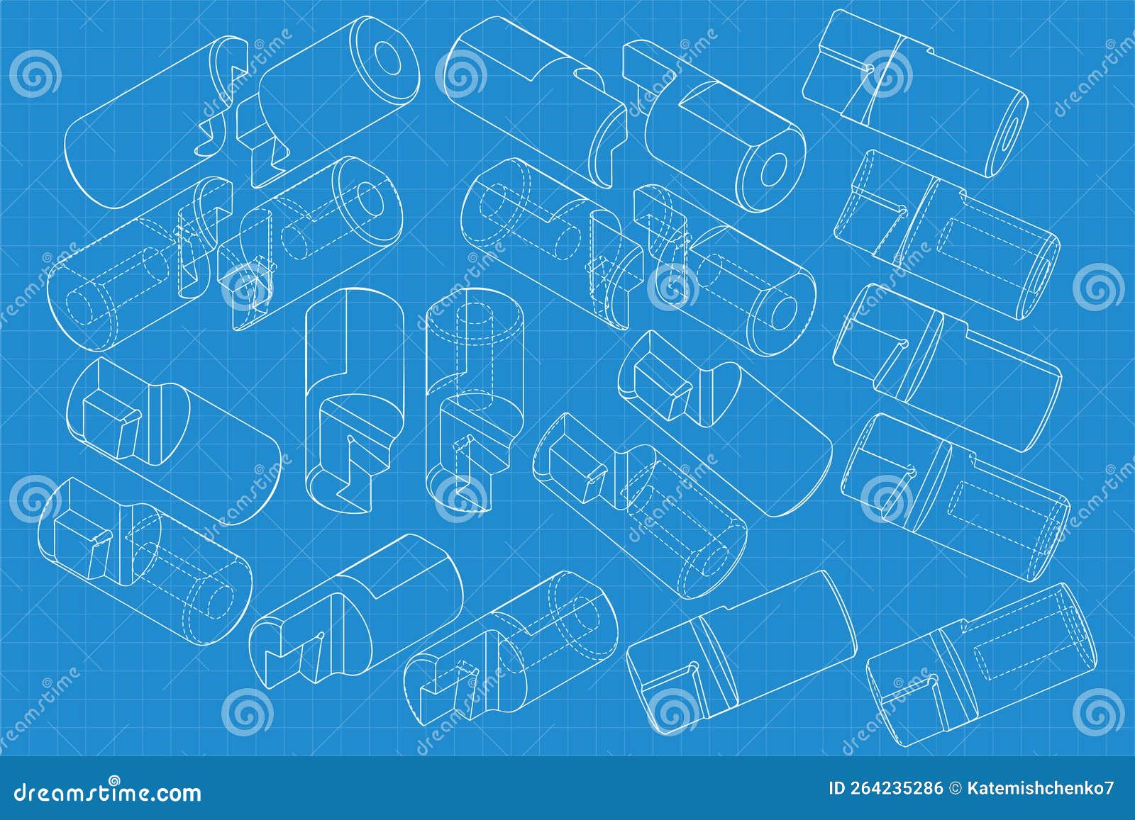 Mechanical Engineering Drawings on Blue Background. Cutter, Assembly ...